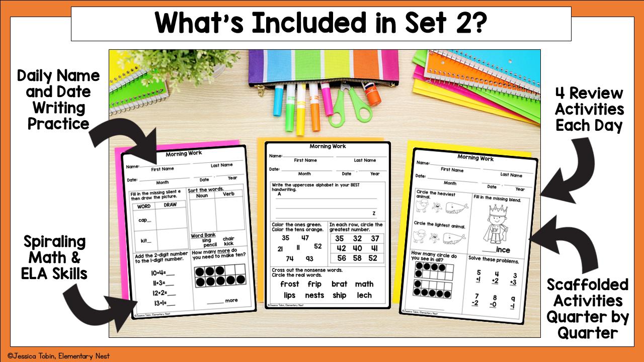 2nd Quarter First Grade Morning Work - Math, Grammar, and Reading ...
