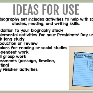 Abraham Lincoln Biography Graphic Organizers, Presidents Day Activities ...