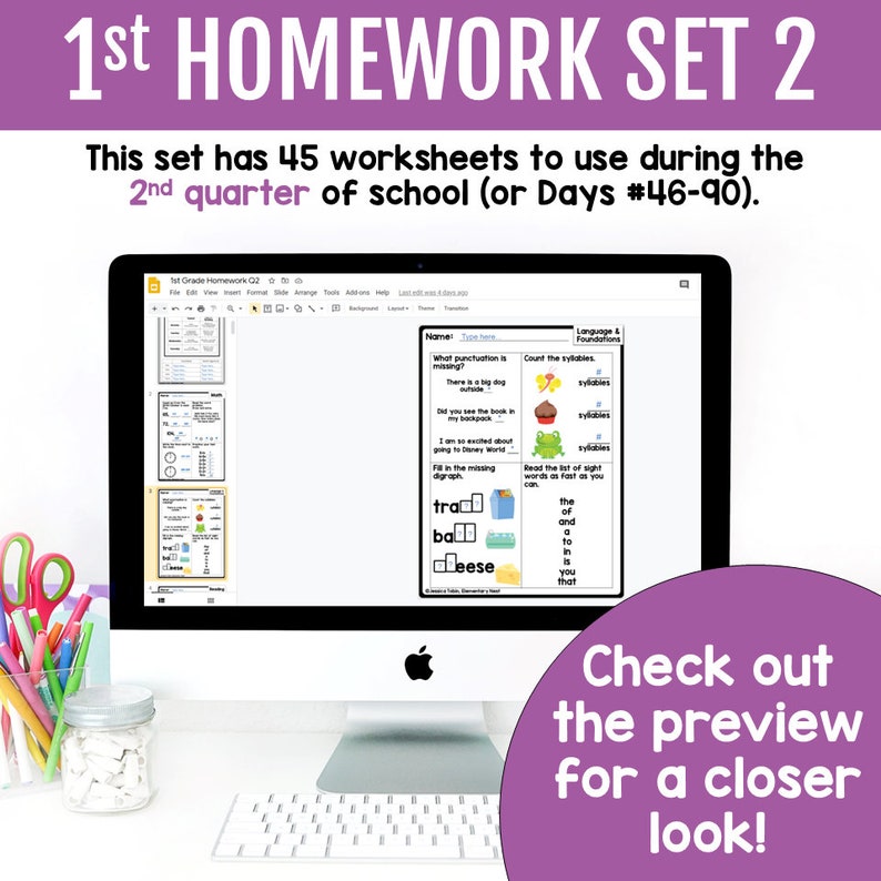 2nd Quarter 1st Grade Homework With Folder Cover, ELA and Math Review ...
