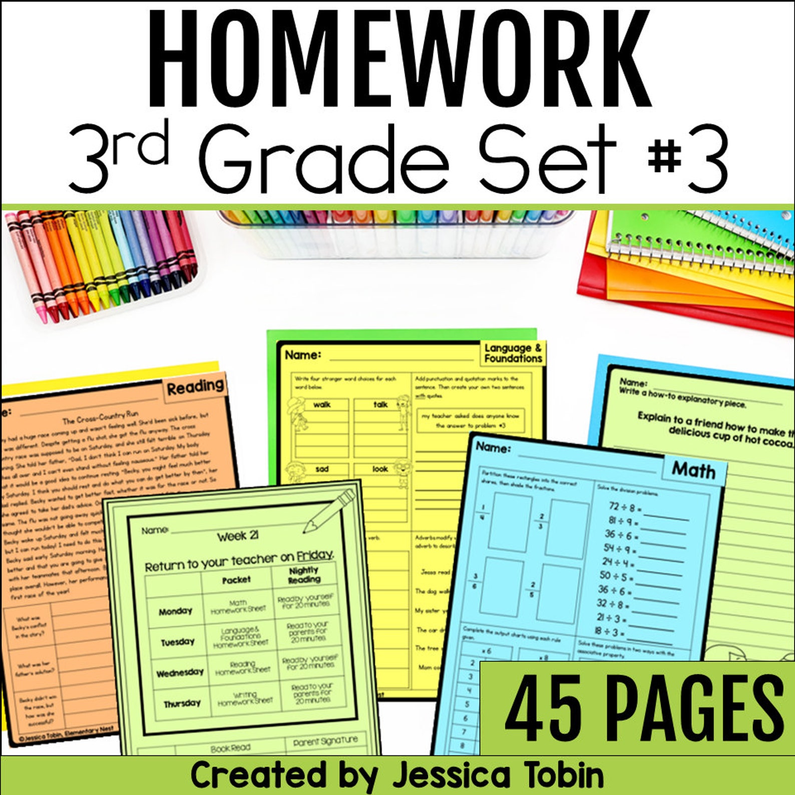 3rd Quarter 3rd Grade Homework With Folder Cover, ELA and Math Review ...