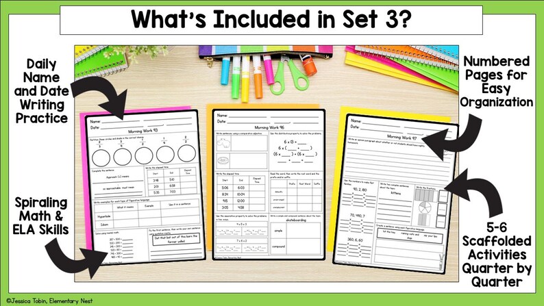 3rd Quarter Third Grade Morning Work - Math, Grammar, Reading Spiral ...