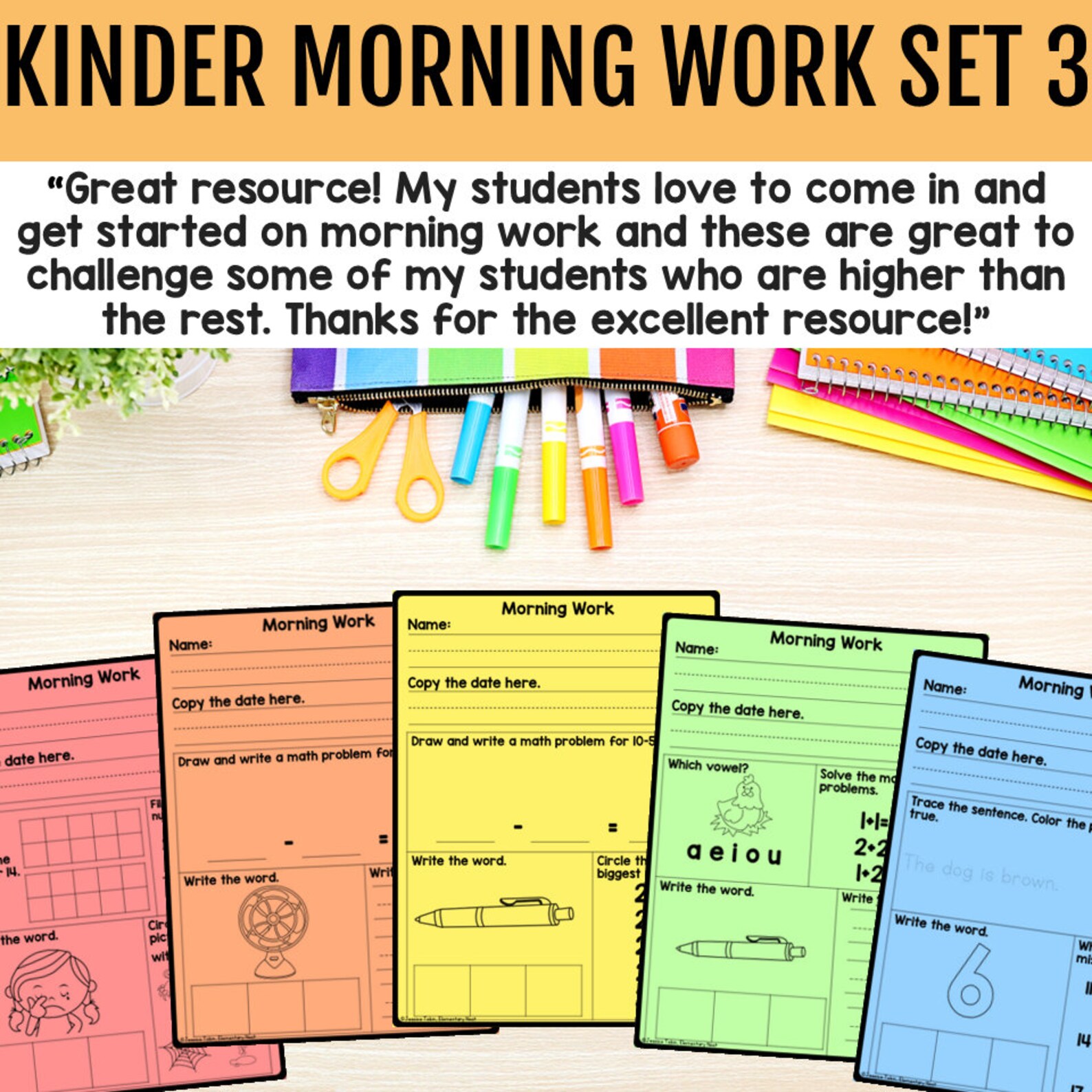 3rd Quarter Kindergarten Morning Work - Math, Grammar, and Reading ...