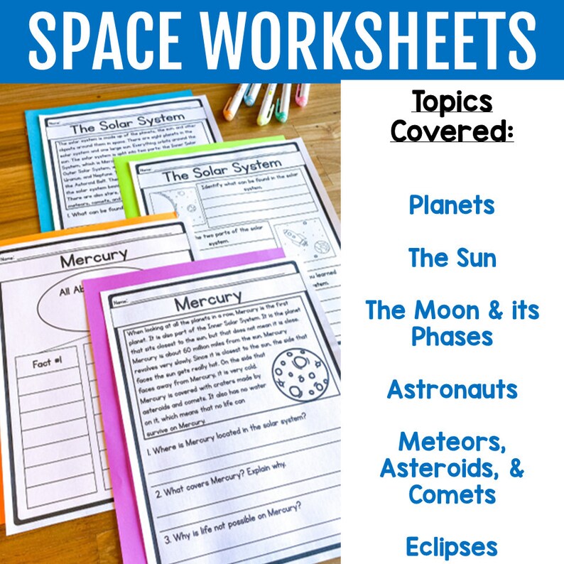 Space and Solar System Activities, Worksheets and Passages, Outer Space ...