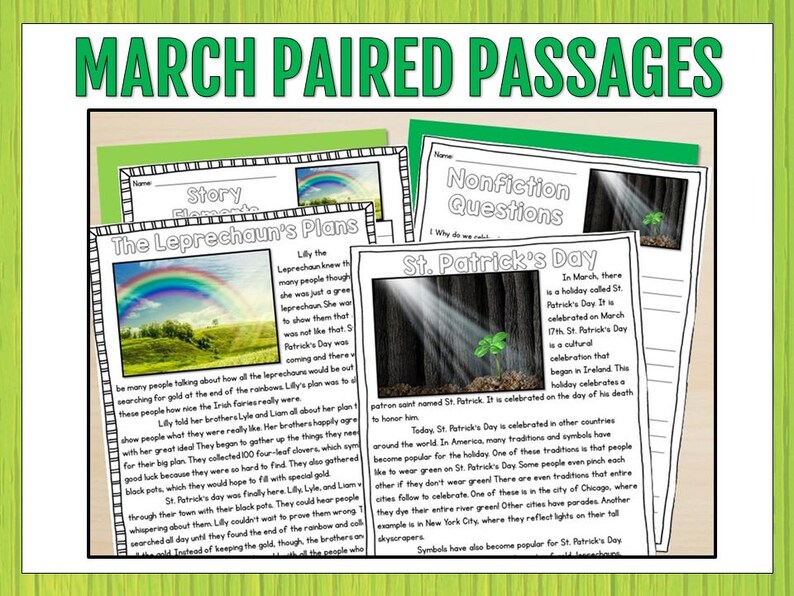 Paired Passages March, Reading Passages With Spring, St. Patrick's Day ...