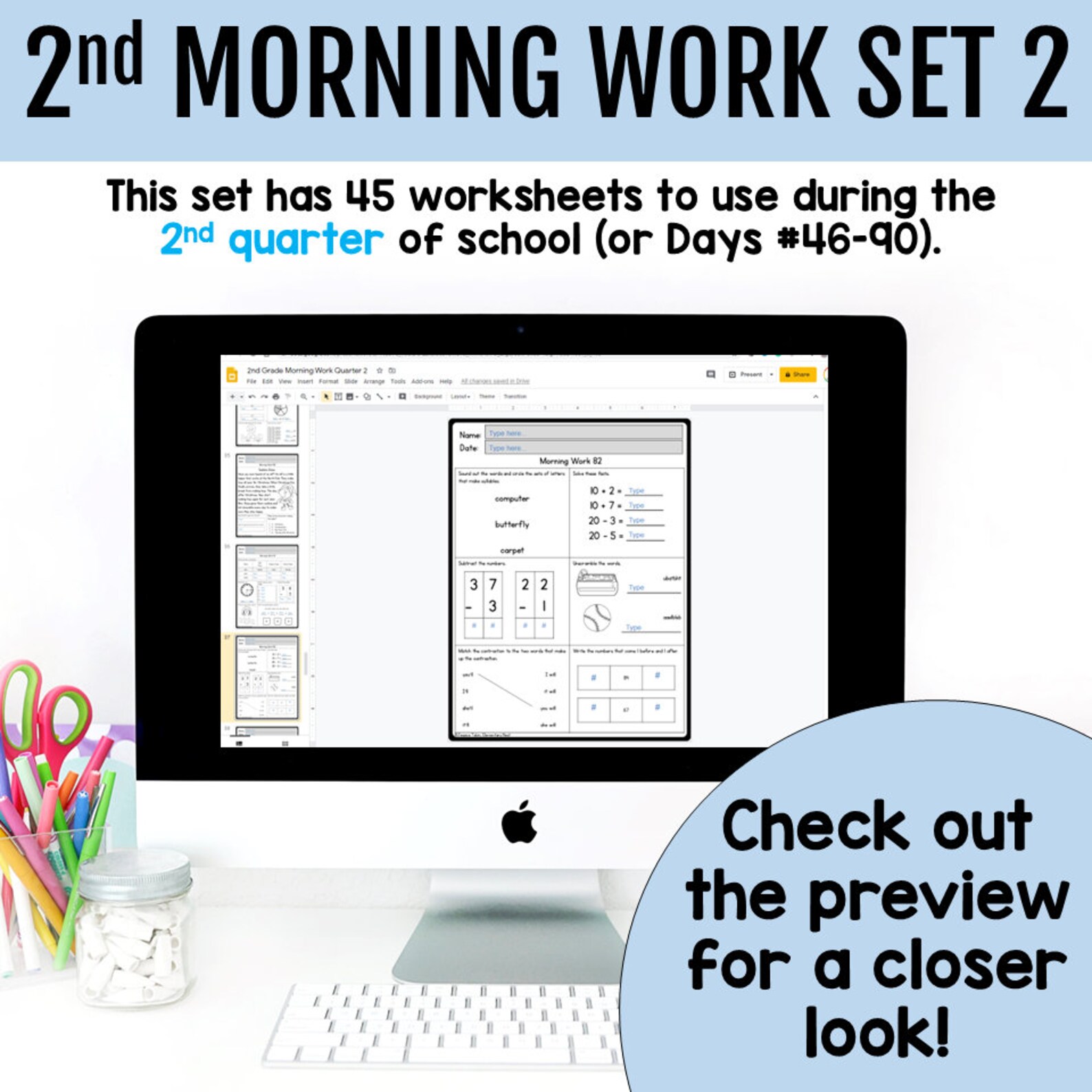 2nd Quarter Second Grade Morning Work - Math, Grammar, and Reading ...