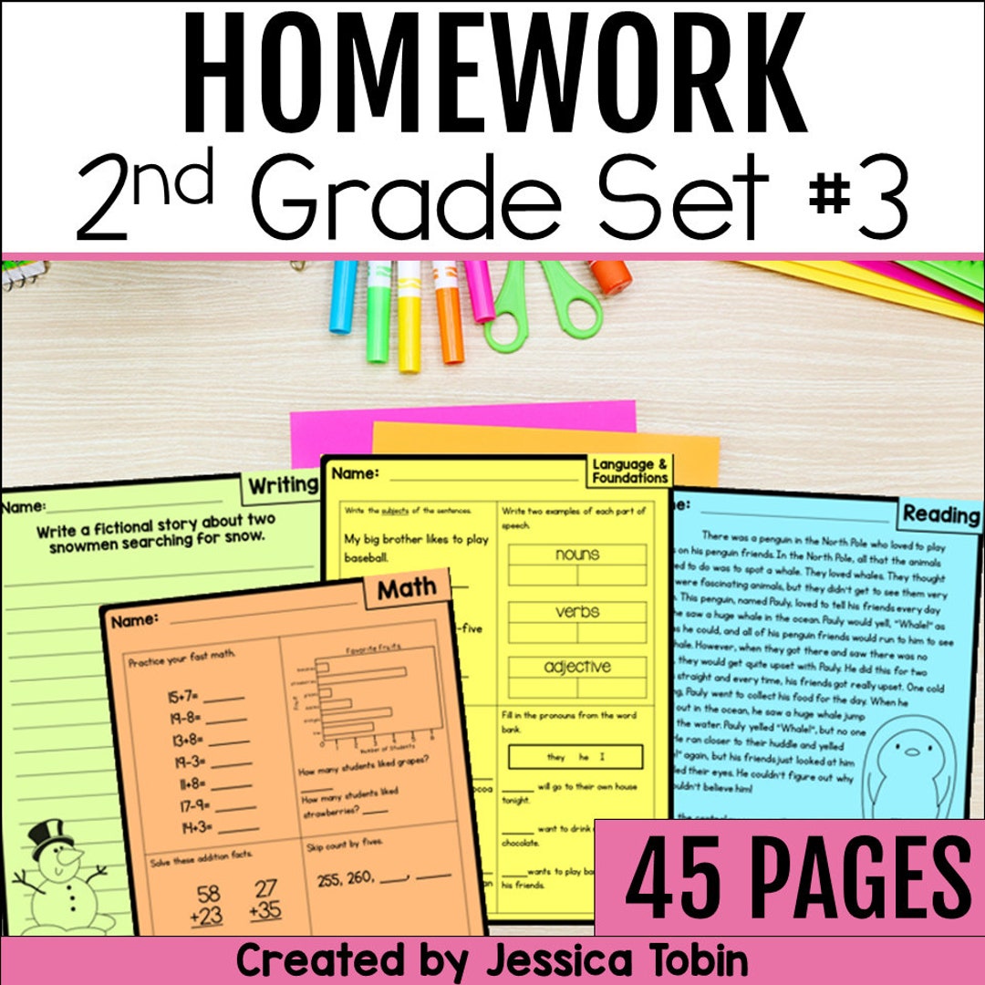 3rd Quarter 2nd Grade Homework With Folder Cover, ELA and Math Review ...