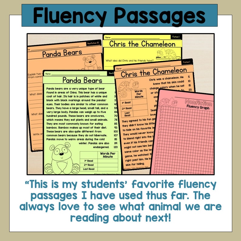 Animals Reading Fluency Passages With Comprehension & Reading Fluency ...
