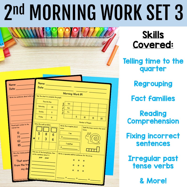 3rd Quarter 2nd Grade Morning Work - Math, Grammar, ELA Spiral Review ...