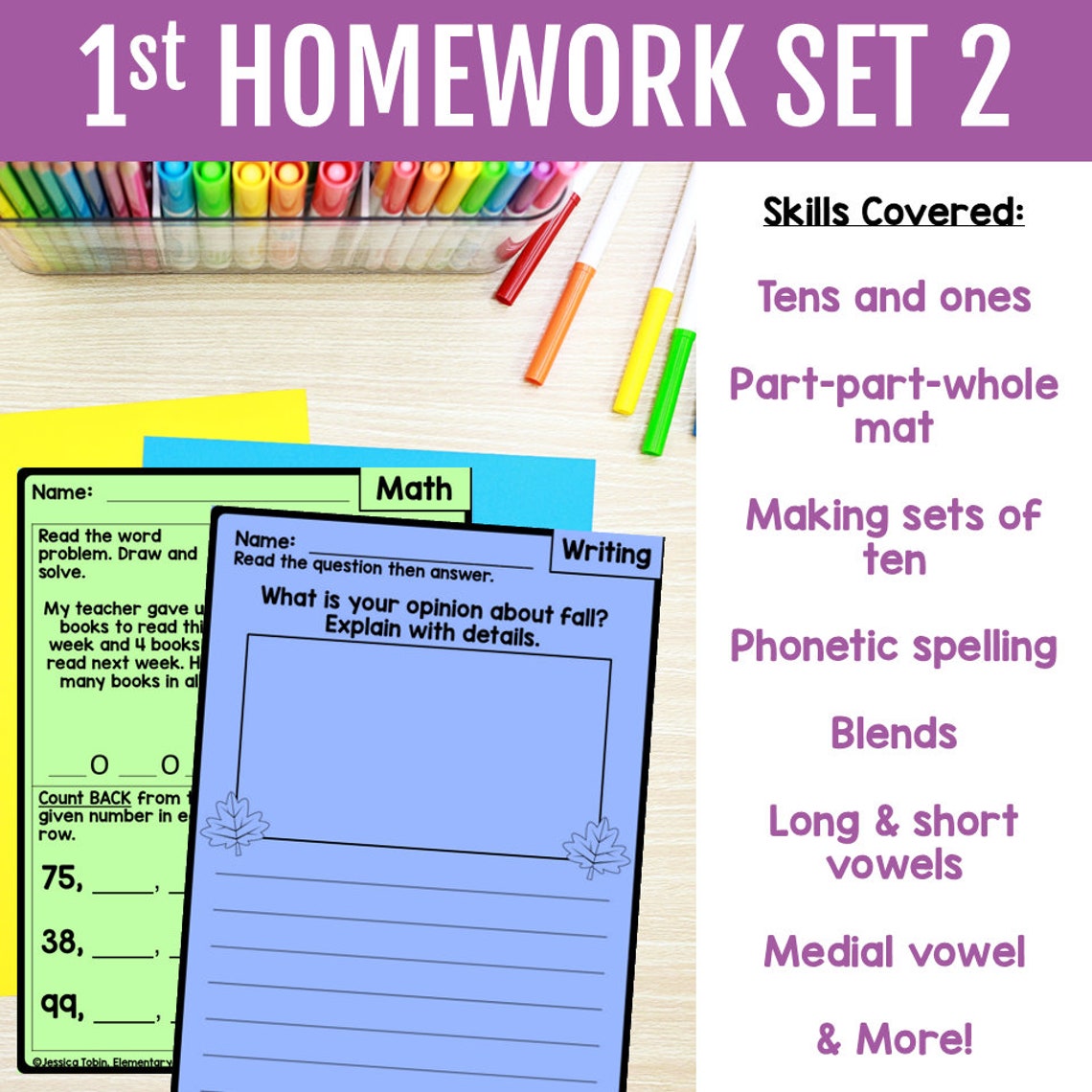 2nd Quarter 1st Grade Homework With Folder Cover, ELA and Math Review ...