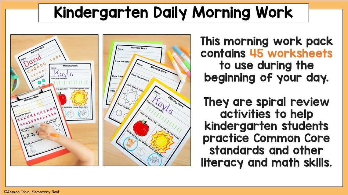 1st Quarter Kindergarten Morning Work Packet, Kinder Morning Work Set 1 ...