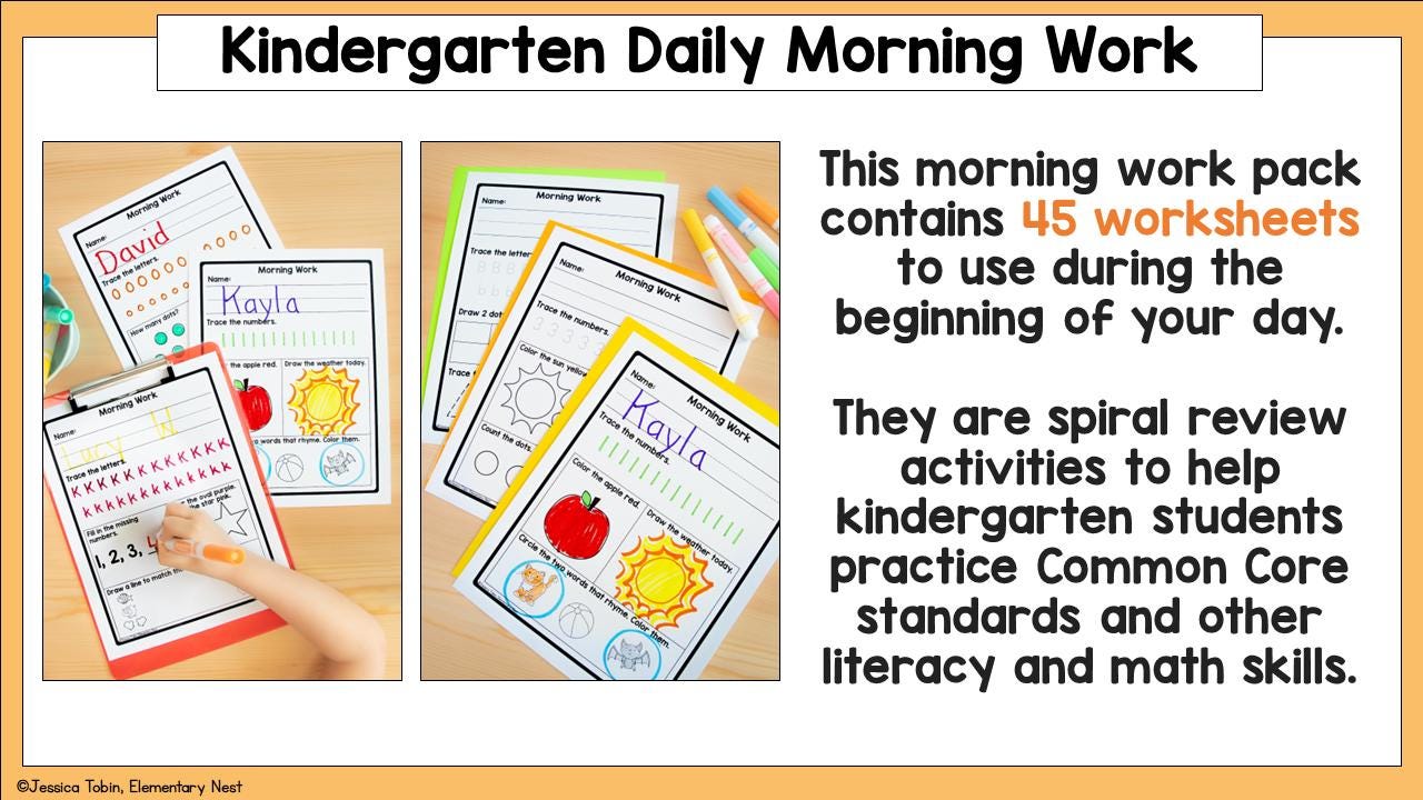 1st Quarter Kindergarten Morning Work Packet, Kinder Morning Work Set 1 ...