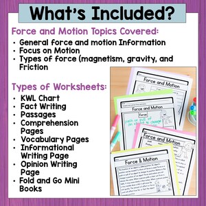 Force and Motion Worksheets & Reading Passages, Motion and Types of ...