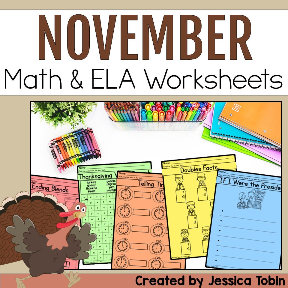 November Worksheets Math, Writing, Language Thanksgiving Veterans Day ...