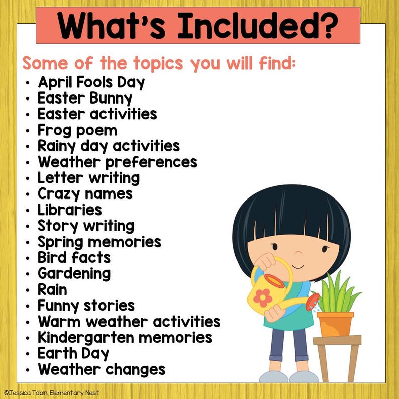 April Writing Prompts, Spring - Writing Papers, Digital Slides, or ...