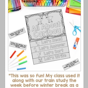 Caribou Reading and Writing Flip Book With Craft Reindeer Activities ...