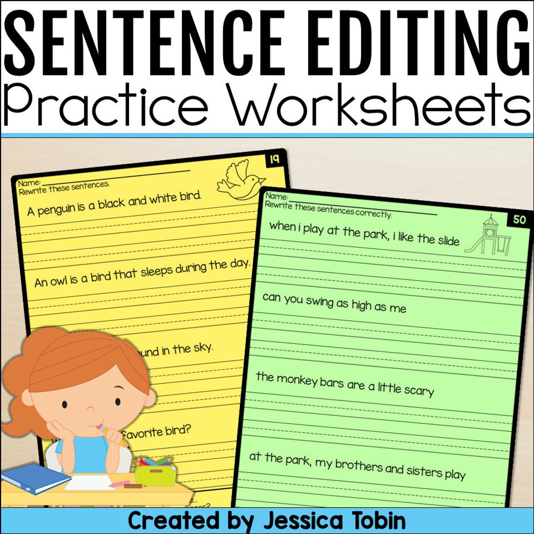 Sentence Editing Practice Worksheets: Handwriting & Grammar (PDF ...