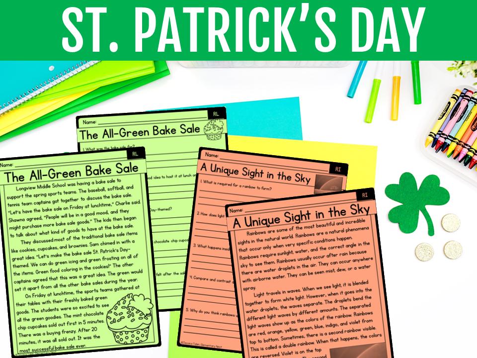 St. Patrick's Day Standards Based Reading Comprehension 3rd & 4th Grade ...