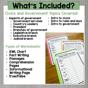 Civics & Government Worksheets: Social Studies Reading Comprehension ...