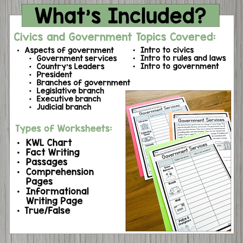 Civics & Government Worksheets: Social Studies Reading Comprehension ...