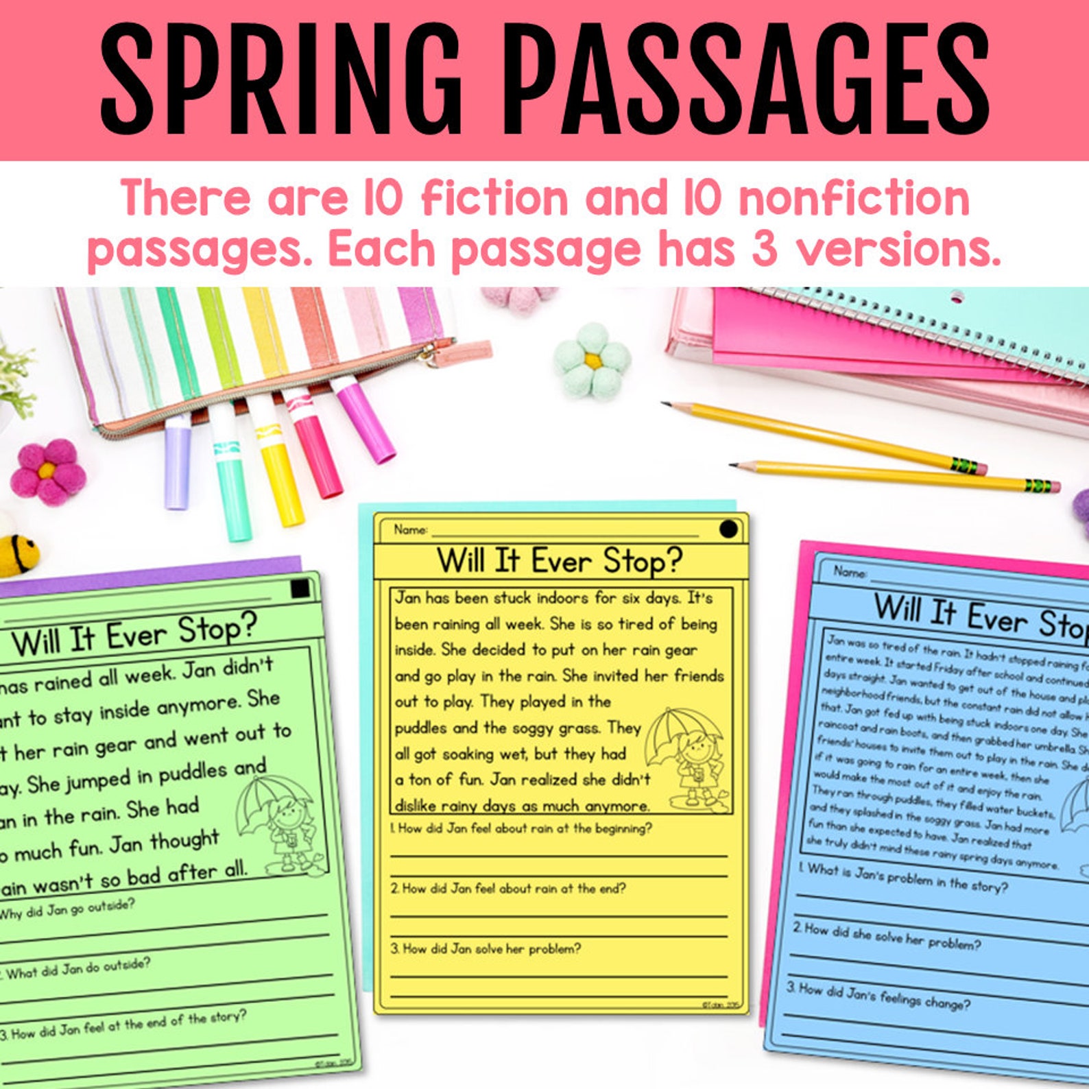 Spring Reading Comprehension Differentiated Passages, Easter, Earth Day ...