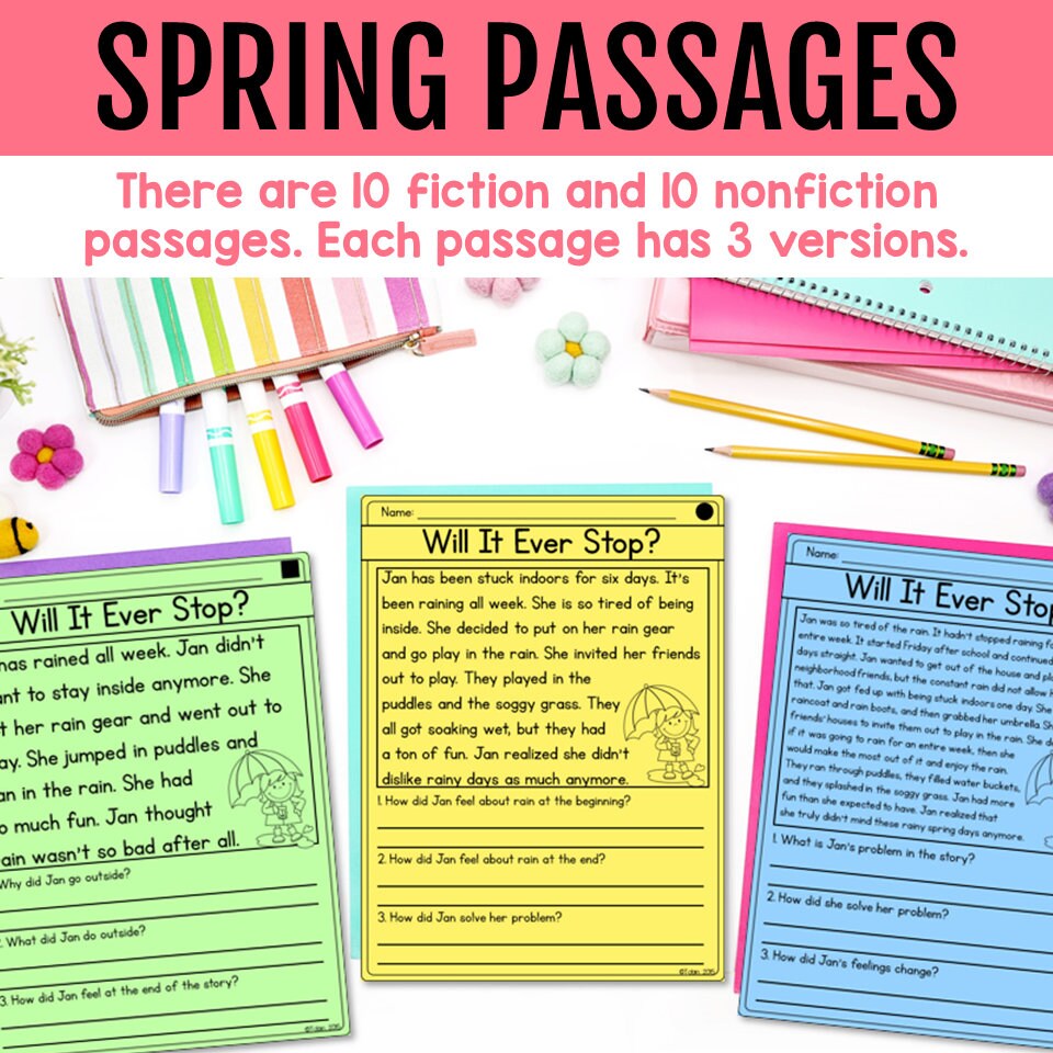 Spring Reading Comprehension Differentiated Passages, Easter, Earth Day ...