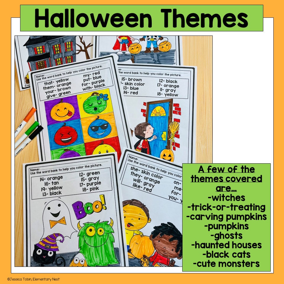 Halloween Coloring Pages - Halloween Color by Number and Sight Word ...