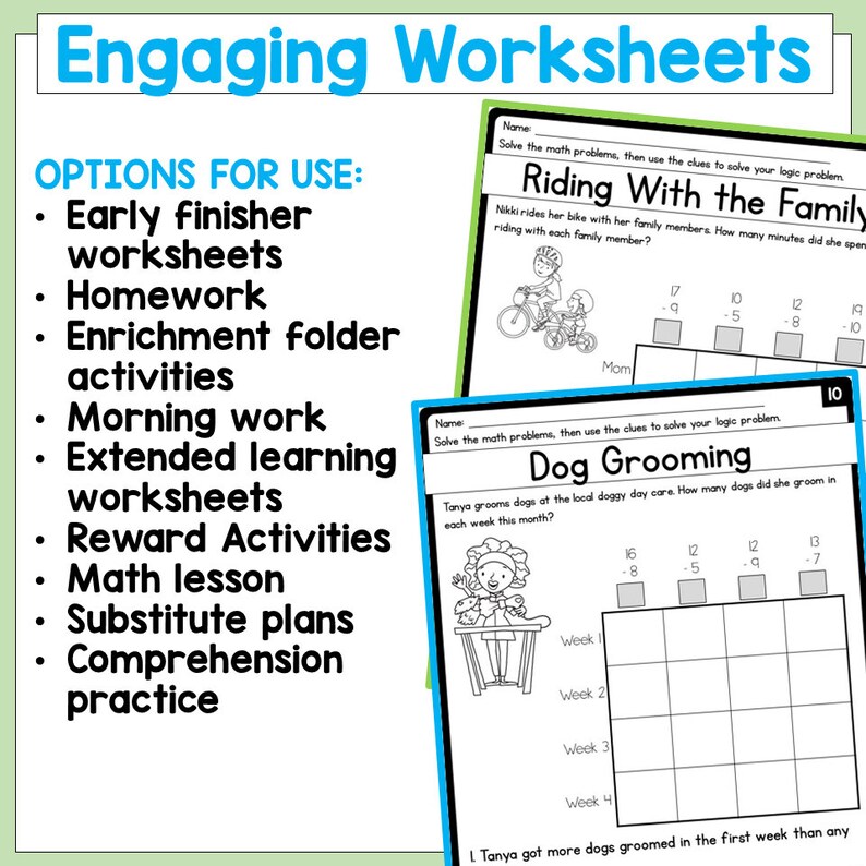 Logic Puzzles, Math Subtraction Problems, Enrichment- Early Finishers ...