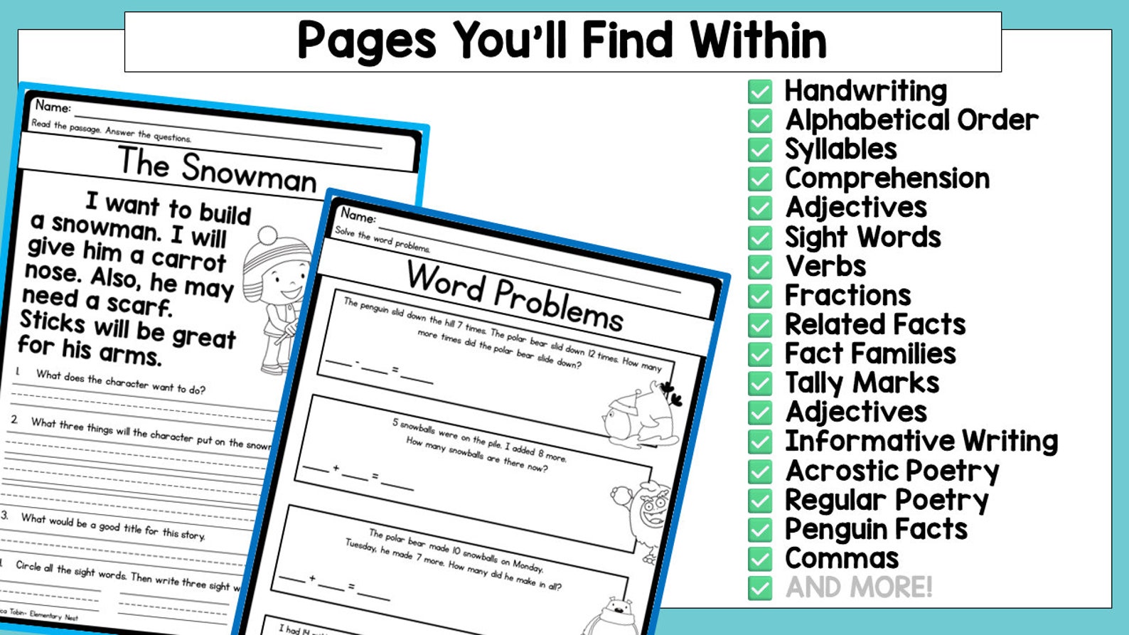 January Worksheets Math, Writing, Language - Winter Word Search ...