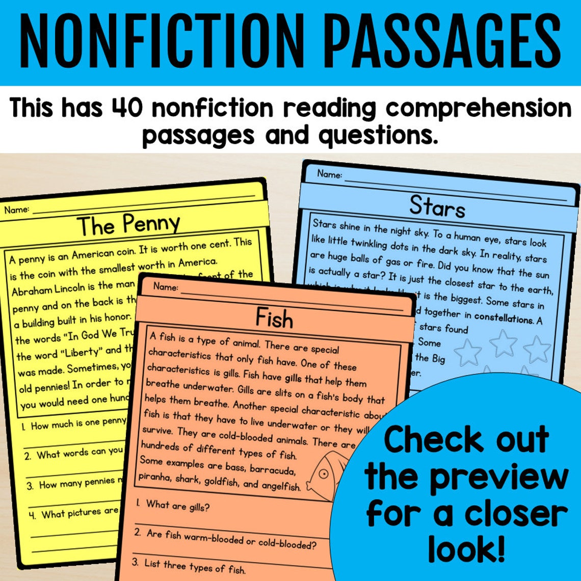 Nonfiction Reading Comprehension Passages: 1st-2nd Grade (PDF Download ...