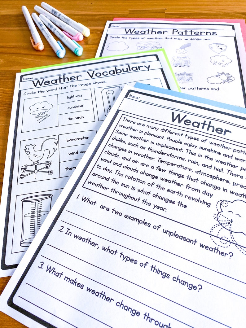 Weather Worksheets and Passages - Weather and Climate Activities, Tools ...