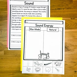 Energy and Forms of Energy Unit - Worksheets for Sound, Light, and Heat ...