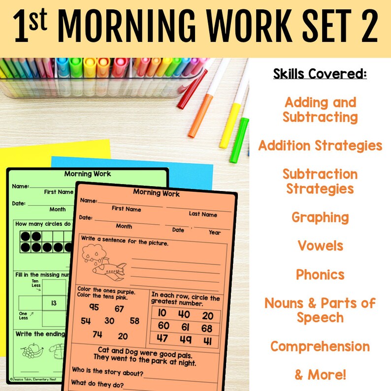 2nd Quarter First Grade Morning Work - Math, Grammar, and Reading ...