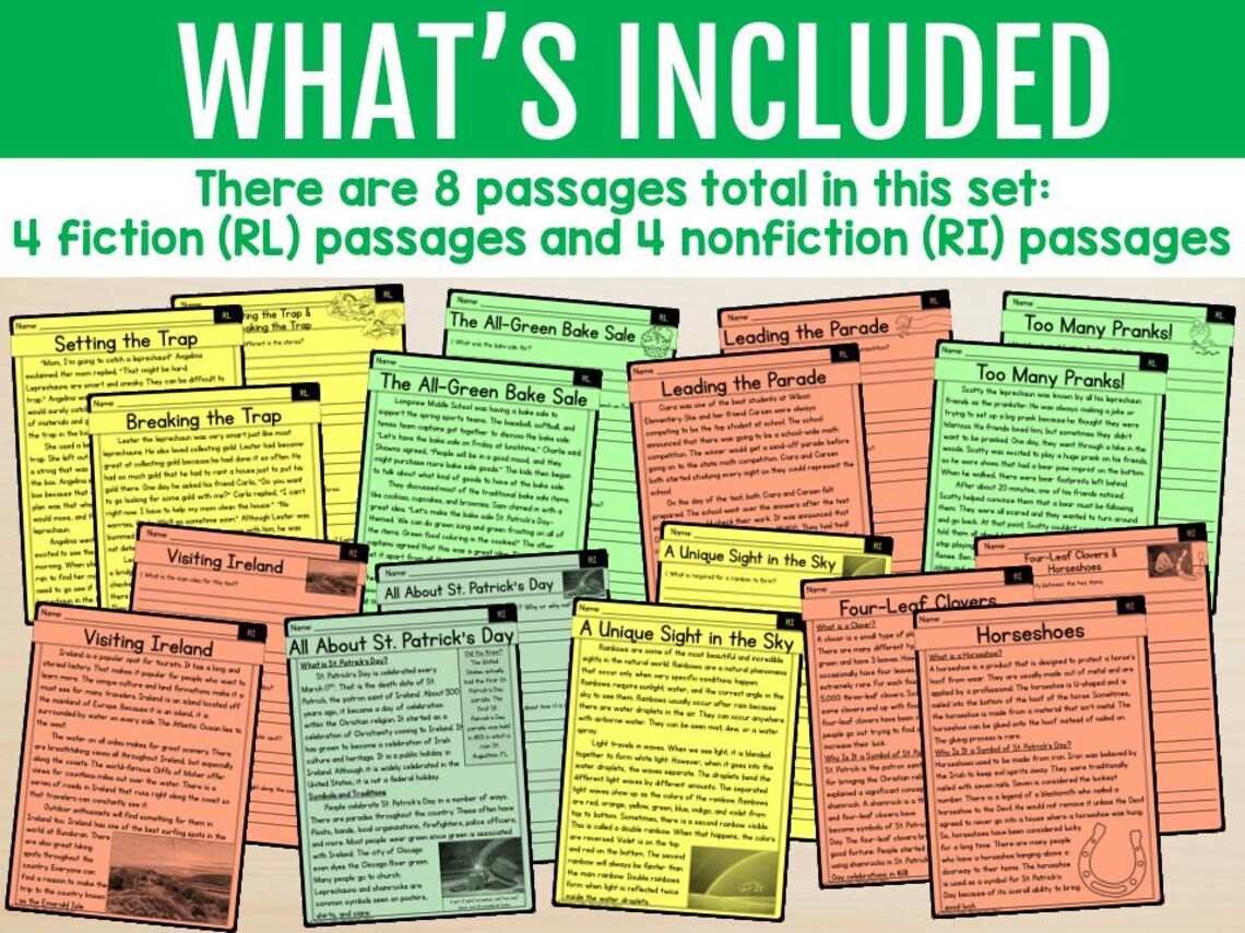 St. Patrick's Day Standards Based Reading Comprehension 3rd & 4th Grade ...