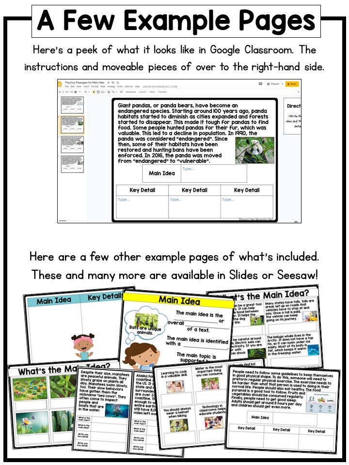 Digital Main Idea and Key Details Graphic Organizer 4th 3rd Grade Main ...