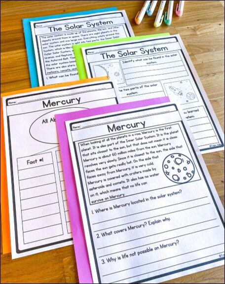 Space and Solar System Activities, Worksheets and Passages, Outer Space ...