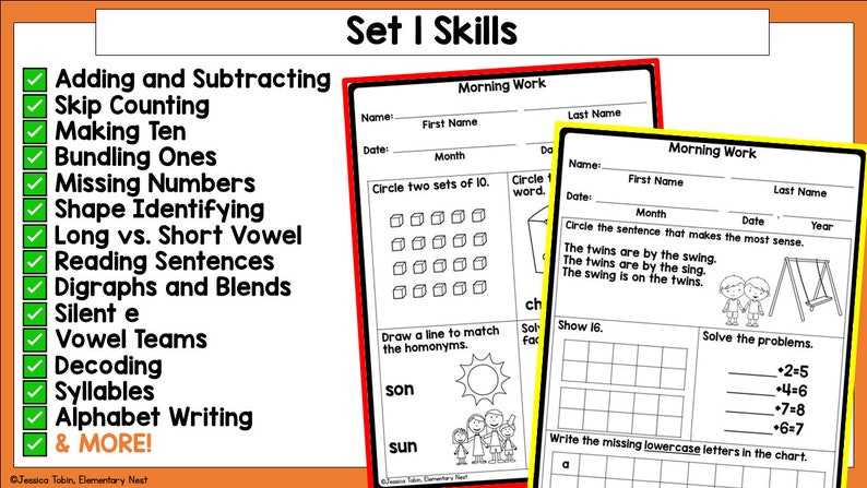 First Grade Morning Work, ELA & Math Morning Work 1st Grade Spiral ...