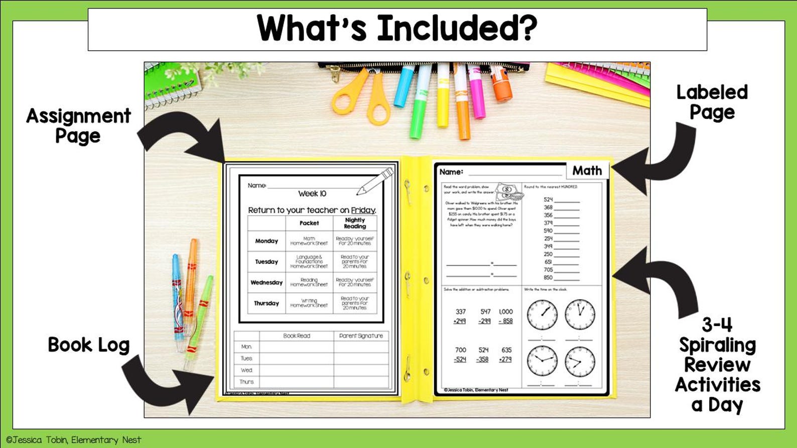 2nd Quarter 3rd Grade Homework With Folder Cover, ELA and Math Review ...