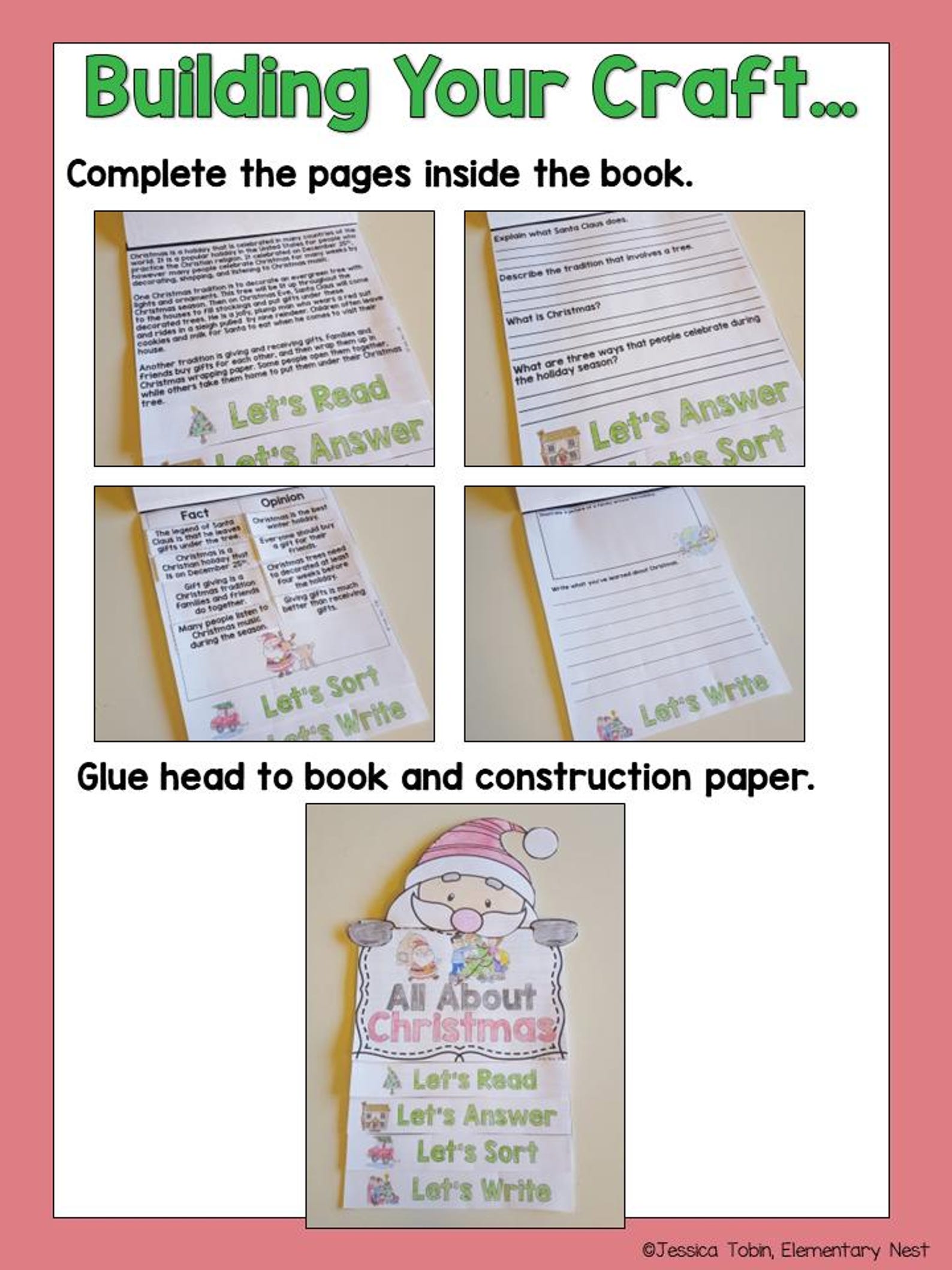 Christmas Reading Flip Book With Writing Activities and Craft ...