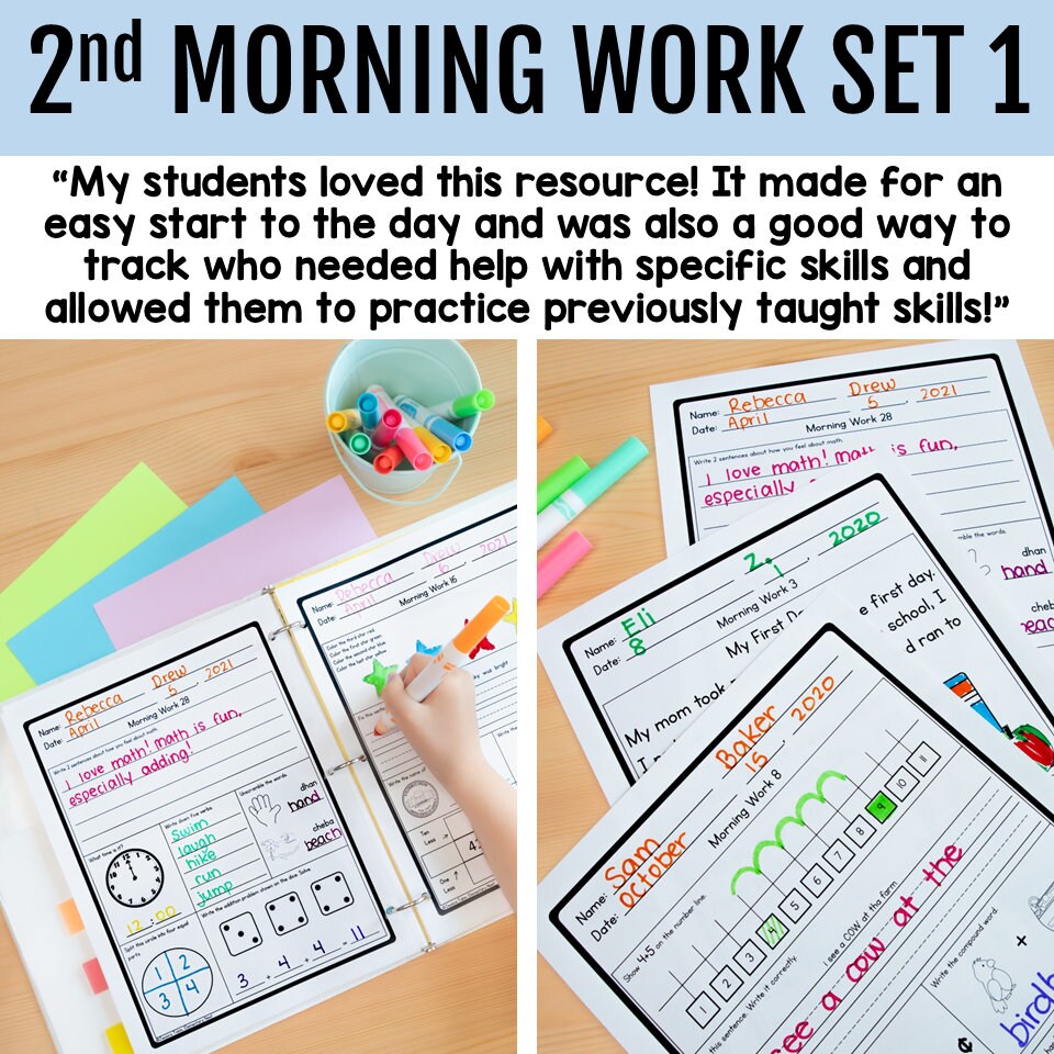 1st Quarter 2nd Grade Morning Work Set 1 Daily Second Grade Math Review ...