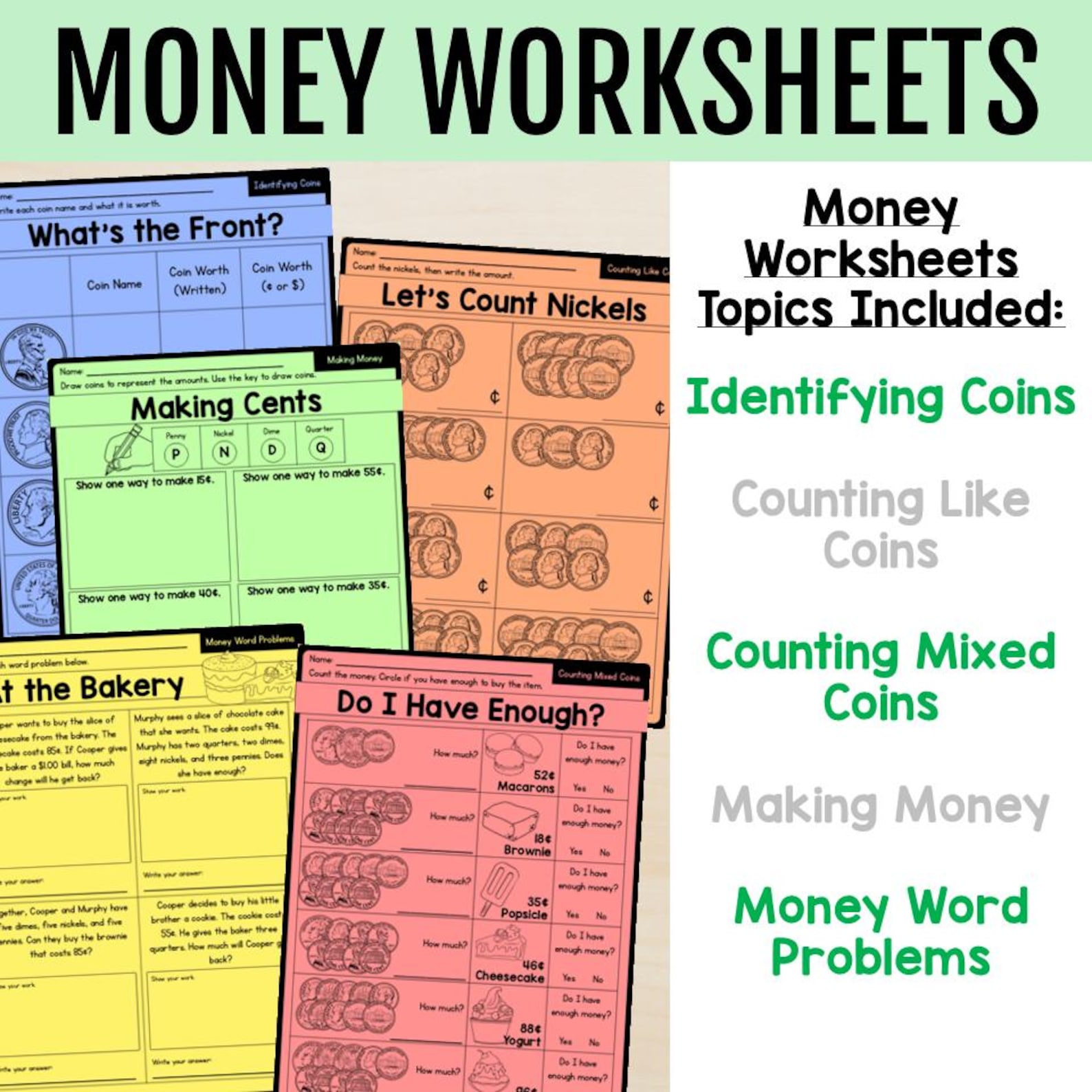 Counting Money Worksheets, Money Word Problems, Do I Have Enough Money ...