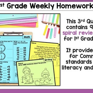 3rd Quarter 1st Grade Homework With Folder Cover, ELA and Math Review ...