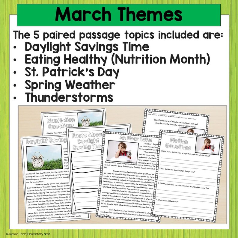 Paired Passages March, Reading Passages With Spring, St. Patrick's Day ...