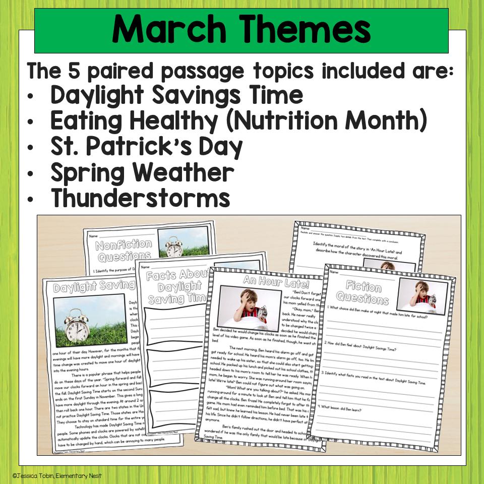 Paired Passages March, Reading Passages With Spring, St. Patrick's Day ...