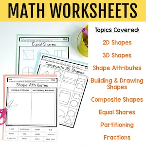 1st Grade Geometry Worksheets: 2D & 3D Shapes (PDF) - Etsy