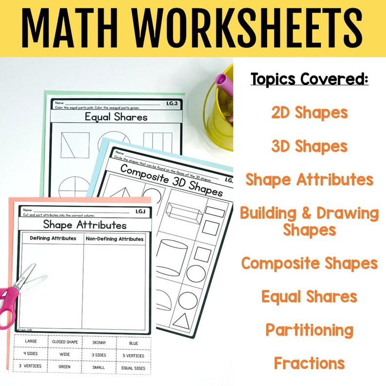 Shapes Worksheets, 3D Shapes Worksheets, 2D & 3D Shapes, 1st Grade Math ...