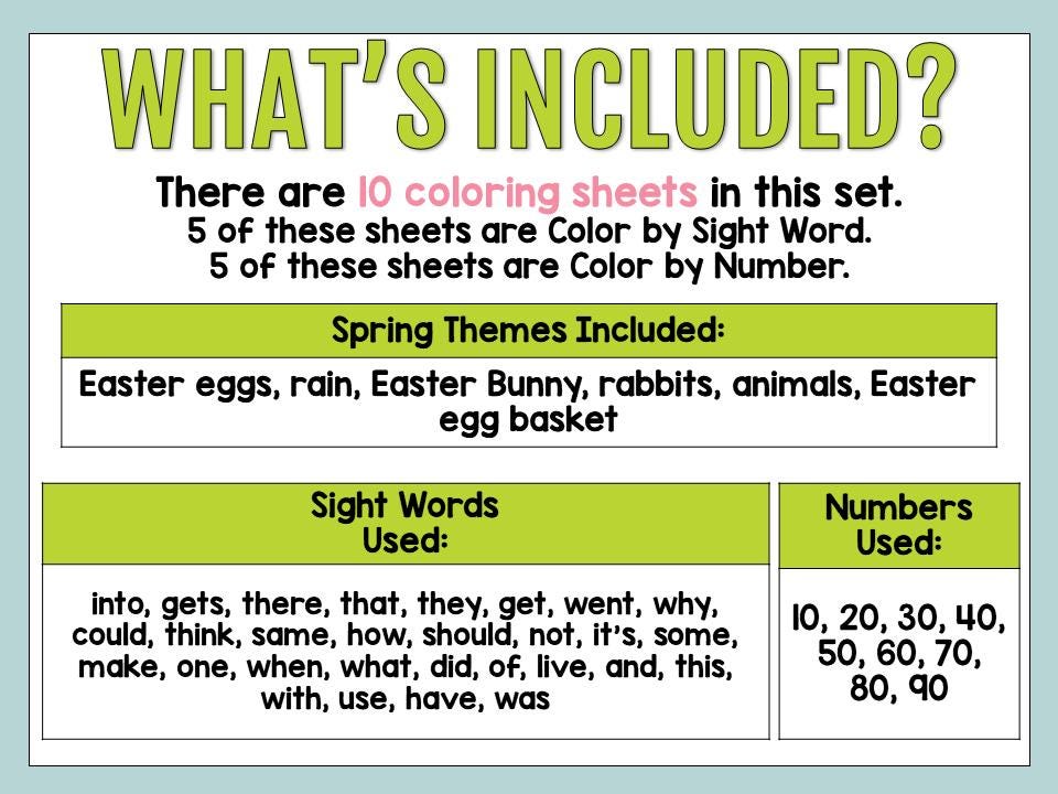 Spring Coloring Pages, Spring Color by Numbers and Color by Sight Words ...