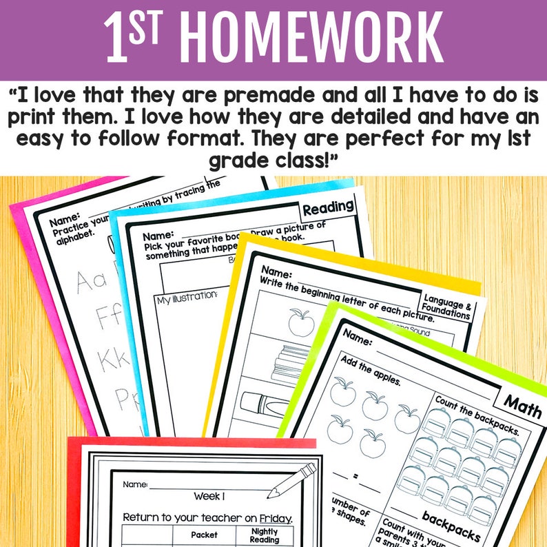 Homework, 1st Grade Homework, Weekly Homework W/ Homework Folder Cover ...