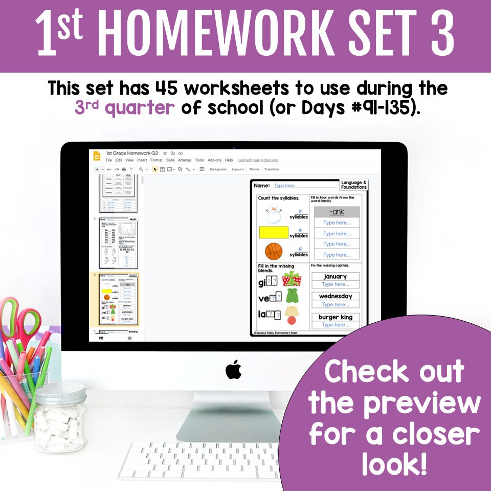 3rd Quarter 1st Grade Homework With Folder Cover, ELA and Math Review ...