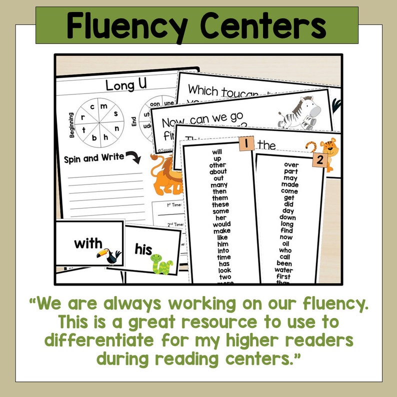 Animals Reading Fluency Practice Centers Oral Reading Fluency Skills ...