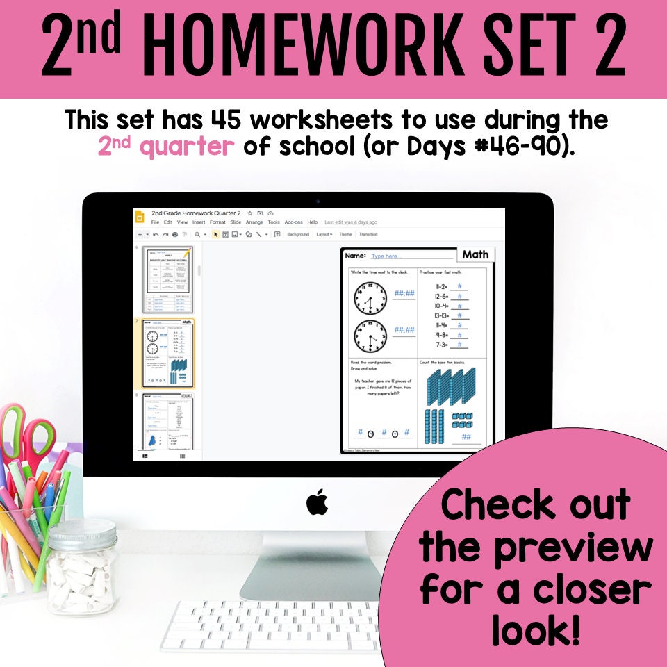 2nd Quarter 2nd Grade Homework With Folder Cover, ELA and Math Review ...